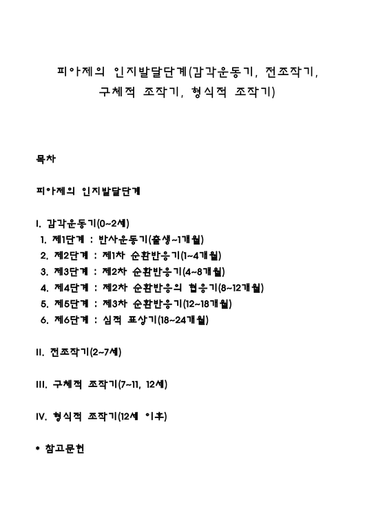 피아제의 인지발달단계감각운동기 전조작기 구체적 조작기 형식적 조작기 인문교육