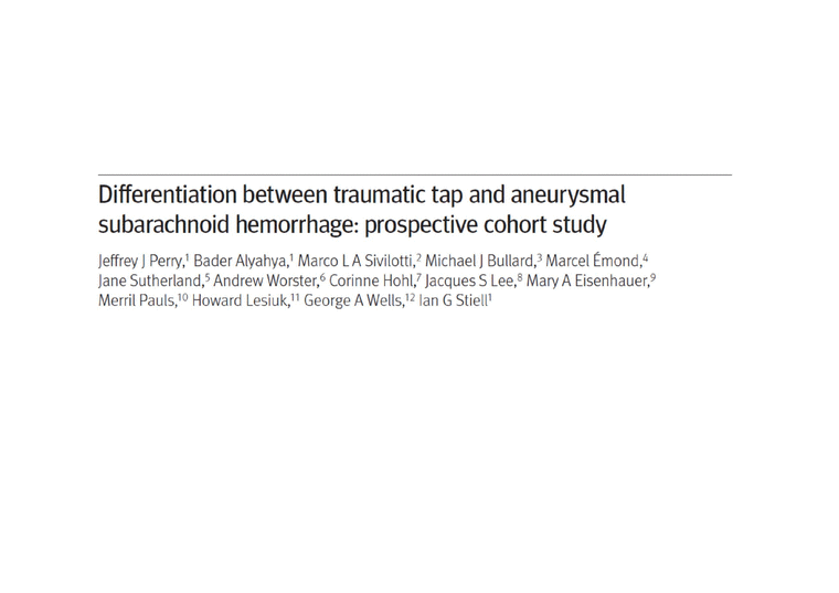 Differentiation between traumatic tap and aneurysmal subarachnoid ...