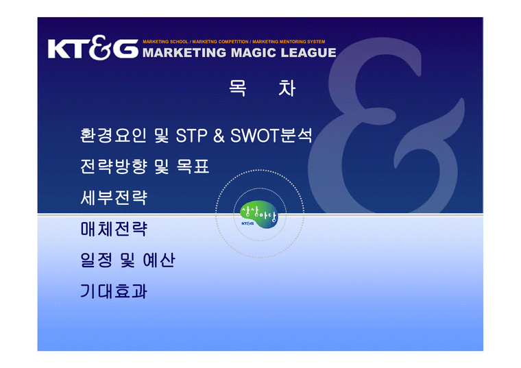 마케팅기획서 KT&G 2030 세대의 사회문화적 트랜드에 부합하는 효과적 마케팅커뮤니케이션 전략 - 경제경영