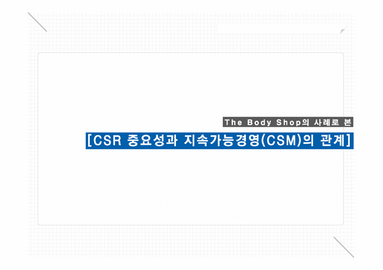 CSR 중요성과 지속가능경영(CSM)의 관계 CSR이란 기업의사회적책임 The Body Shop - 사회과학