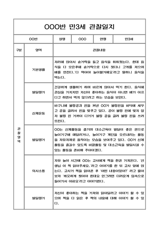 만3세 2학기 관찰일지와 영역별 발달평가 - 인문/교육