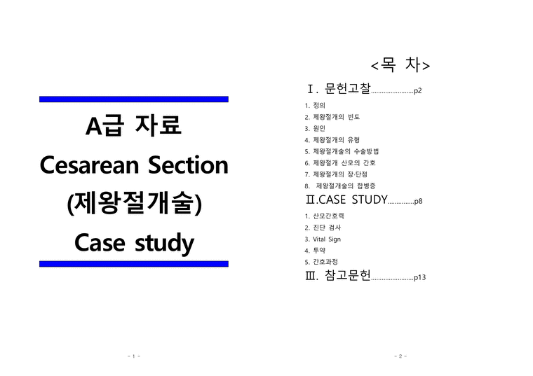 A급 자료 Cesarean Section (제왕절개술) Case study - 의약학