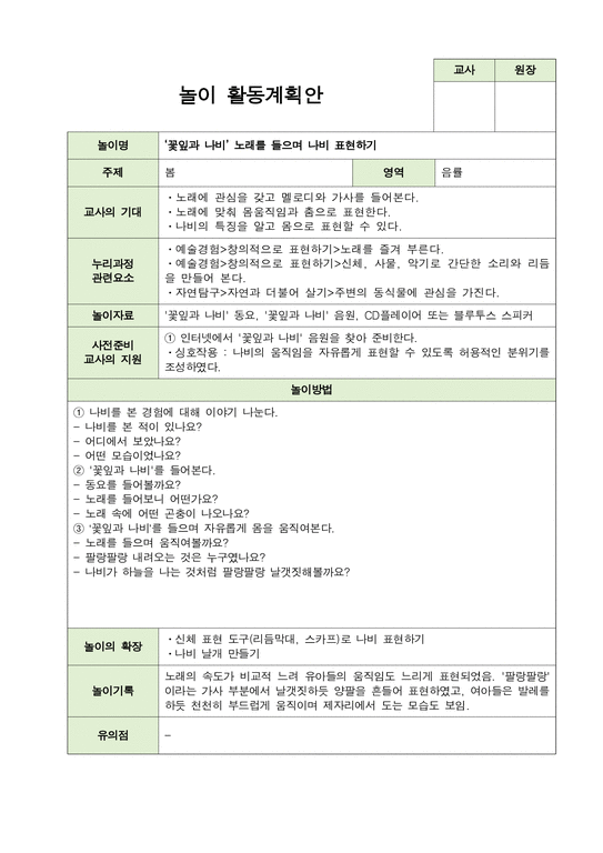 만2세 활동 계획안 30 가지 활동 모음 - 인문/교육
