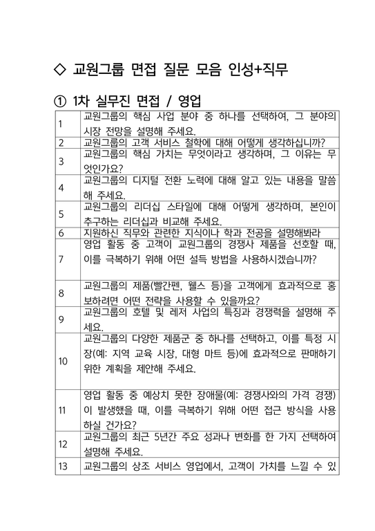 교원그룹 면접 최종합격자의 면접질문 모음 + 합격팁 최신극비자료 - 자기소개서
