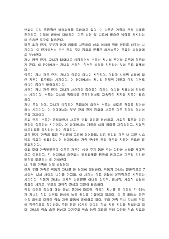 나의 가족은 `가족발달단계`중 현재 어느 단계에 해당하는지 기술하시오 - 사회과학