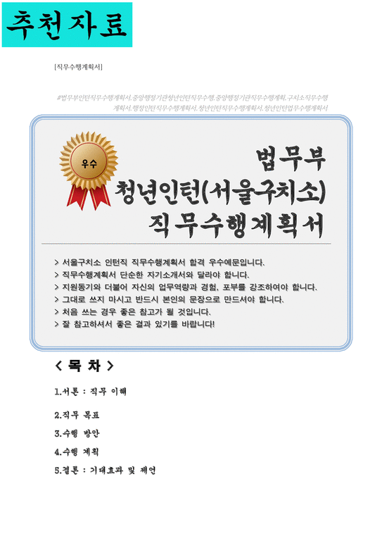 법무부 청년인턴 서울구치소 행정인턴 직무수행계획서 - 자기소개서
