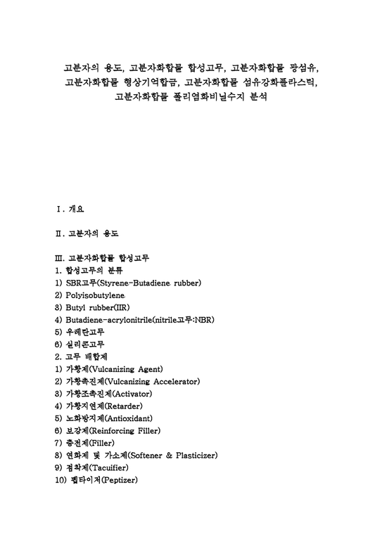 고분자 고분자화합물 고분자화학 고분자의 용도 고분자화합물 합성고무 고분자화합물 광섬유 고분자화합물 형상기억합금 고분자화합물 섬유강화플라스틱 고분자화합물 폴리염화비닐수지 분석