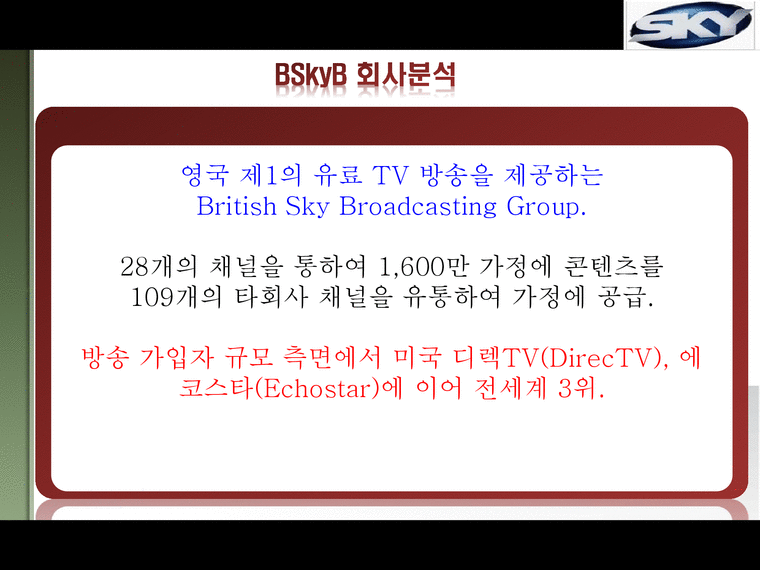 BSkyB(British Sky Broadcasting) 분석 - 경제경영
