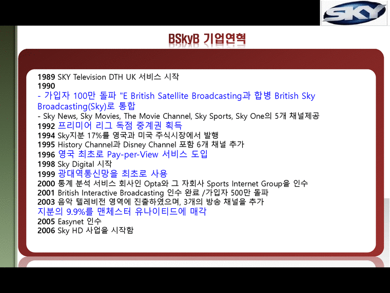 BSkyB(British Sky Broadcasting) 분석 - 경제경영