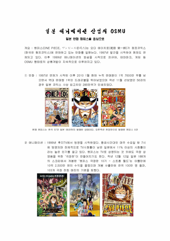 일본 애니메이션 산업의 OSMU(One Source Multi Use)-일본만화 원피스를 중심으로 - 사회과학