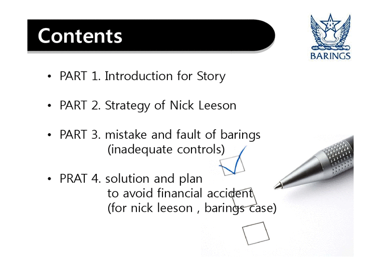 금융학 베어링스 은행(BARINGS) 파산사례(영문) - 경제경영