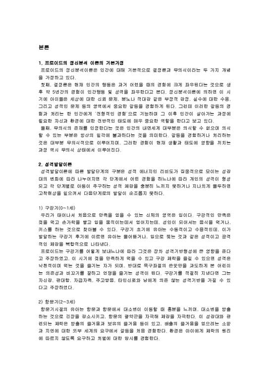 프로이드의 정신분석 이론의 기본가정 성격 이론 등을 구체적으로 서술하고 네 가지 방어기제억압 부인 치환 반동 형성 등를 일상생활의 예를 들어 서술하고 이를 바탕으로 정신