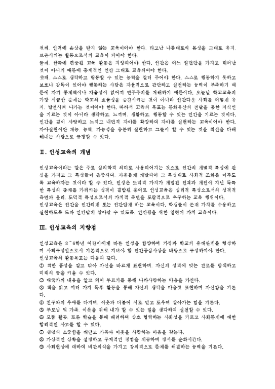 인성교육 인성교육의 개념 지향점 인성교육의 의의 접근 방법 수업 수칙 인성교육과 독서교육 놀이 인성교육의 발전 과제 분석 인문교육