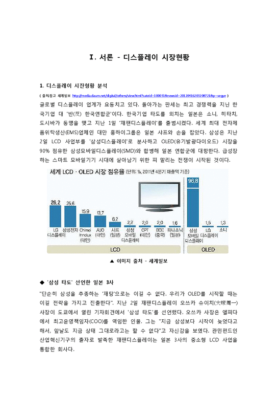 TV 공학 디스플레이 디스플레이 시장현황과 CRT LED LCD PDP 개념 특성 원리 동작방식 및 구조 분석 - 자연/공학