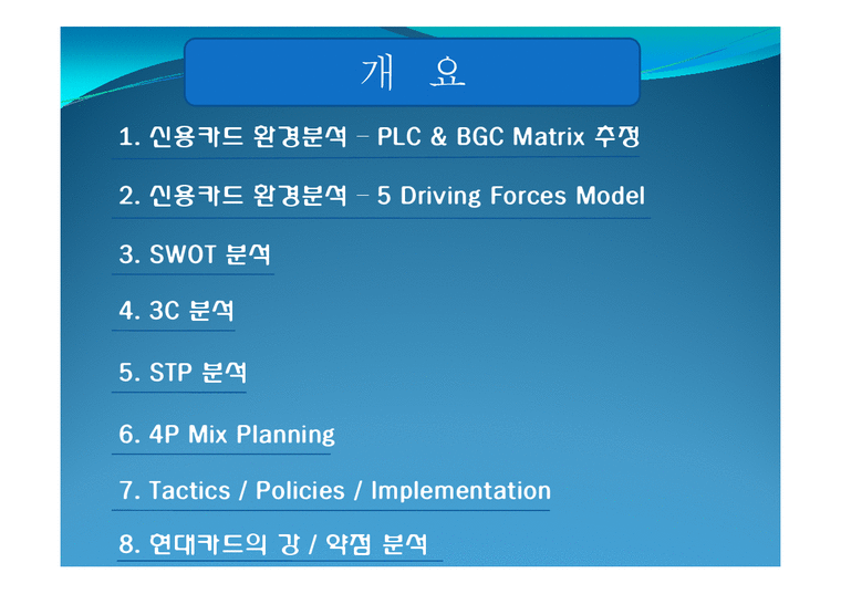 마케팅 현대카드의 SWOT 3C STP 4P 분석 - 경제경영