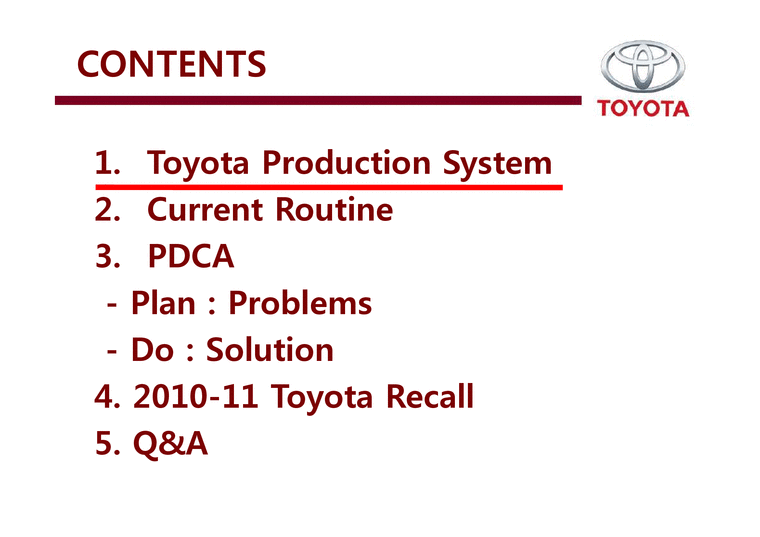 생산관리 도요타 TOYOTA MOTORS MANUFACTURING PDCA - 경제경영