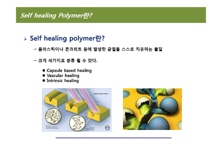 Self healing polymer 응용과 한계점 미래과제 - 자연/공학
