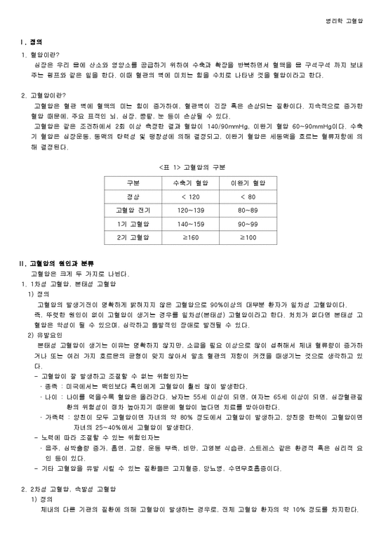 병리학 - 고혈압에 대해서 - 의약학