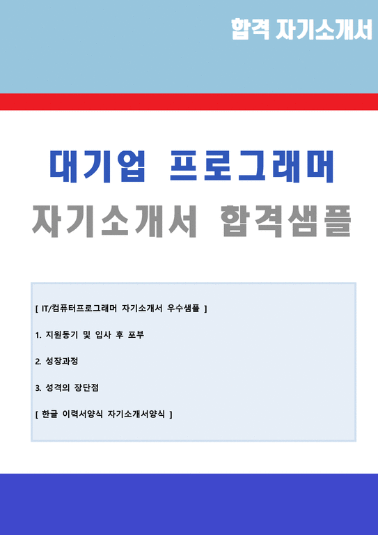 2023년 대기업 It 프로그래머엔지니어 자기소개서 합격예문 이력서양식it 컴퓨터프로그래머 시스템프로그래머 합격자소서