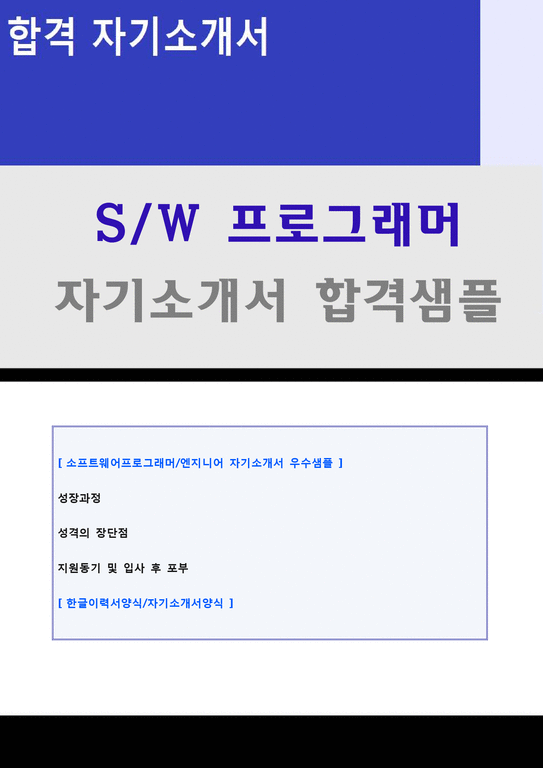 2020년 Sw 프로그래머엔지니어 합격자소서 소프트웨어 프로그래머컴퓨터프로그래머 자기소개서 합격샘플 이력서양식 자기소개서