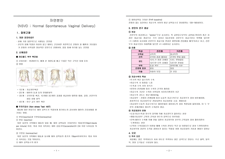 질병고찰 자연분만 NSVD Normal Spontaneous Vaginal Delivery - 의약학